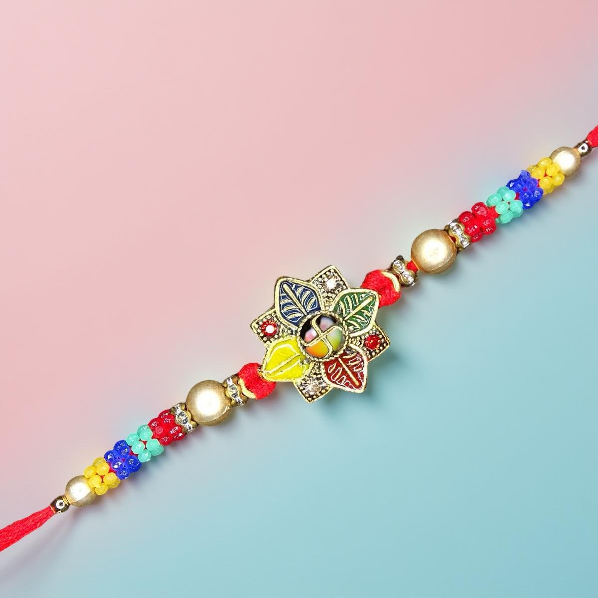 Swastik Leaf Gold Pendant Rakhi for Sacred Bond - BLstyle