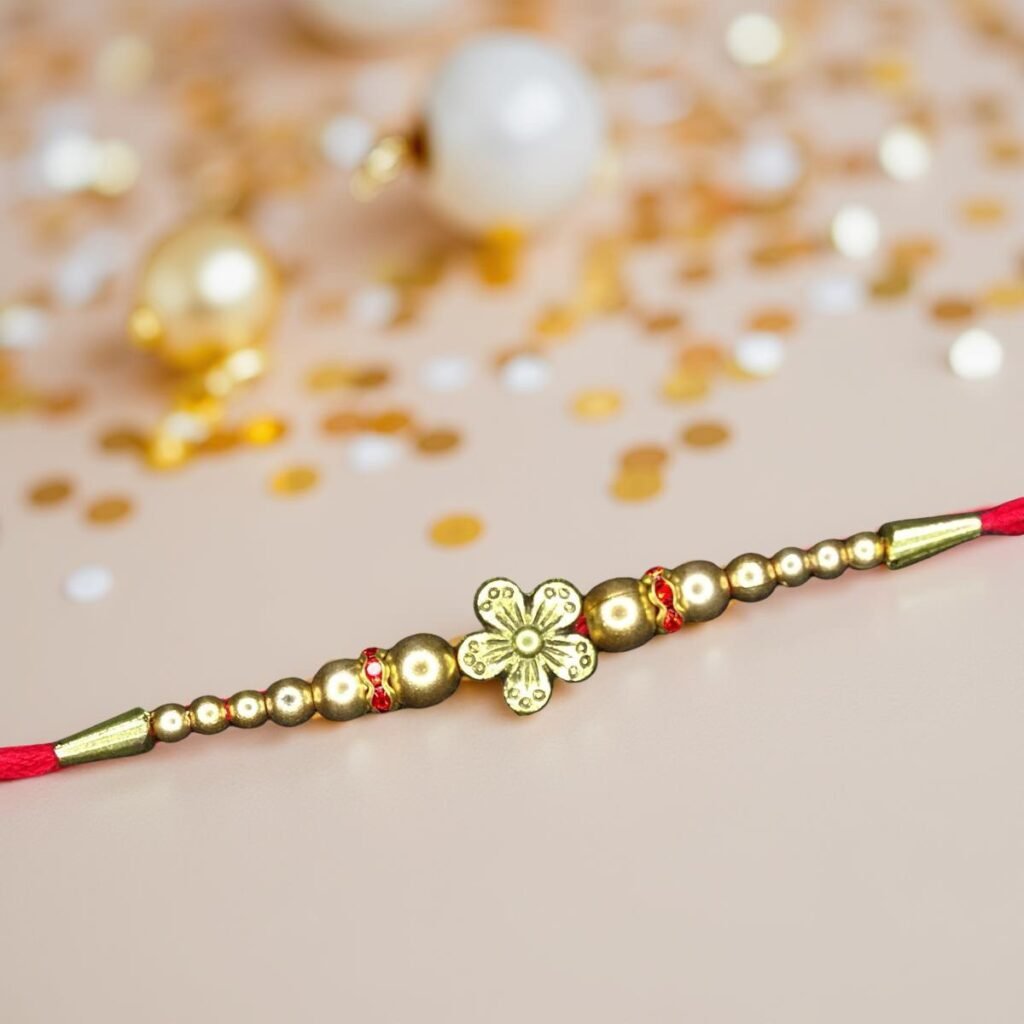 Flower Design Gold Metal Bracelet Rakhi for Bhaiya - BLstyle