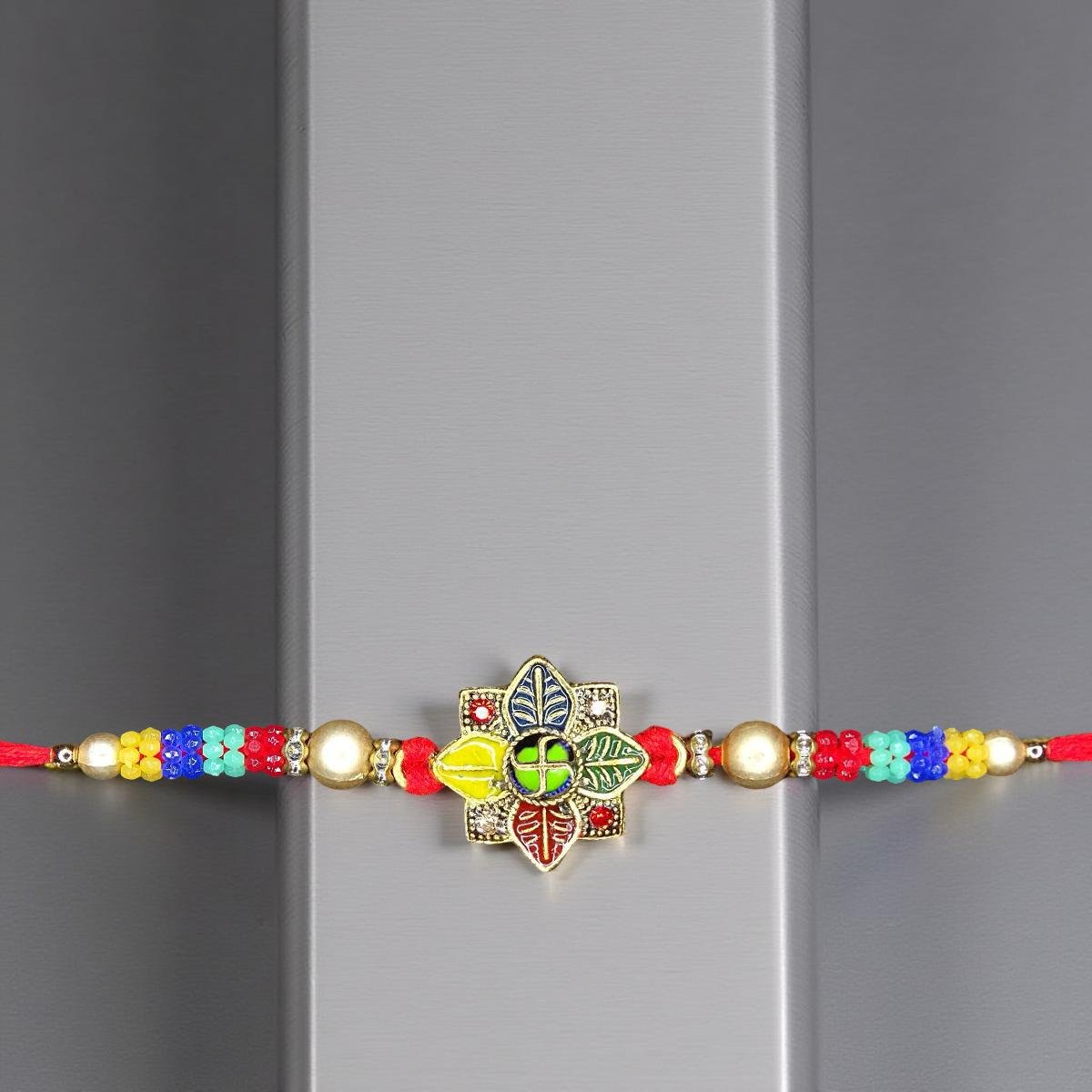 Swastik Leaf Gold Pendant Rakhi for Sacred Bond - BLstyle